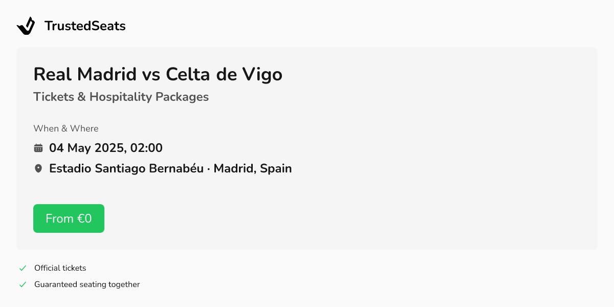 Køb billetter til Real Madrid vs Celta de Vigo | 04. maj 2025