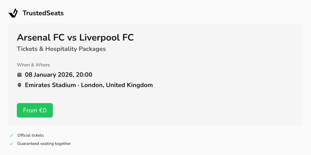 Buy Arsenal FC vs Liverpool FC Tickets | 08 January 2026