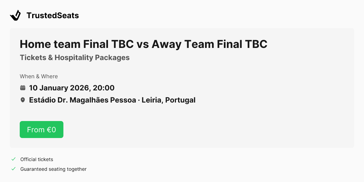 Buy Home team Final TBC vs Away Team Final TBC Tickets | 10 January 2026