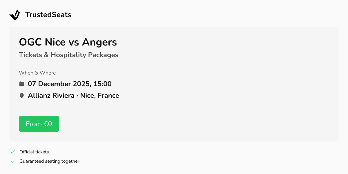 OGC Nice vs Angers Tickets & Hospitality Packages | TrustedSeats